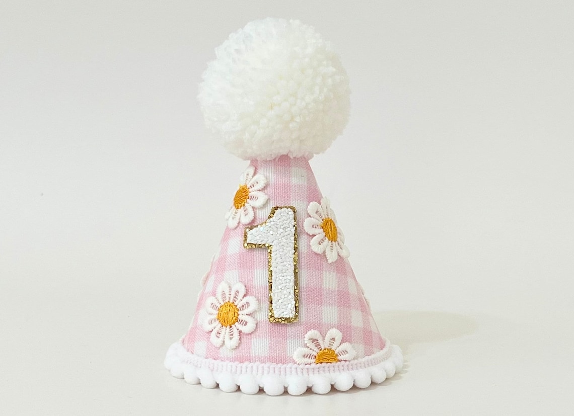 Daisy Pink Gingham Party Hat Daisy Party Hat Pink Daisy Hat - Etsy
