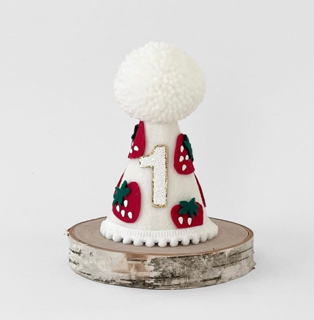 White/red Strawberry Theme Party Hat, Berry Birthday, 1st Birthday ...