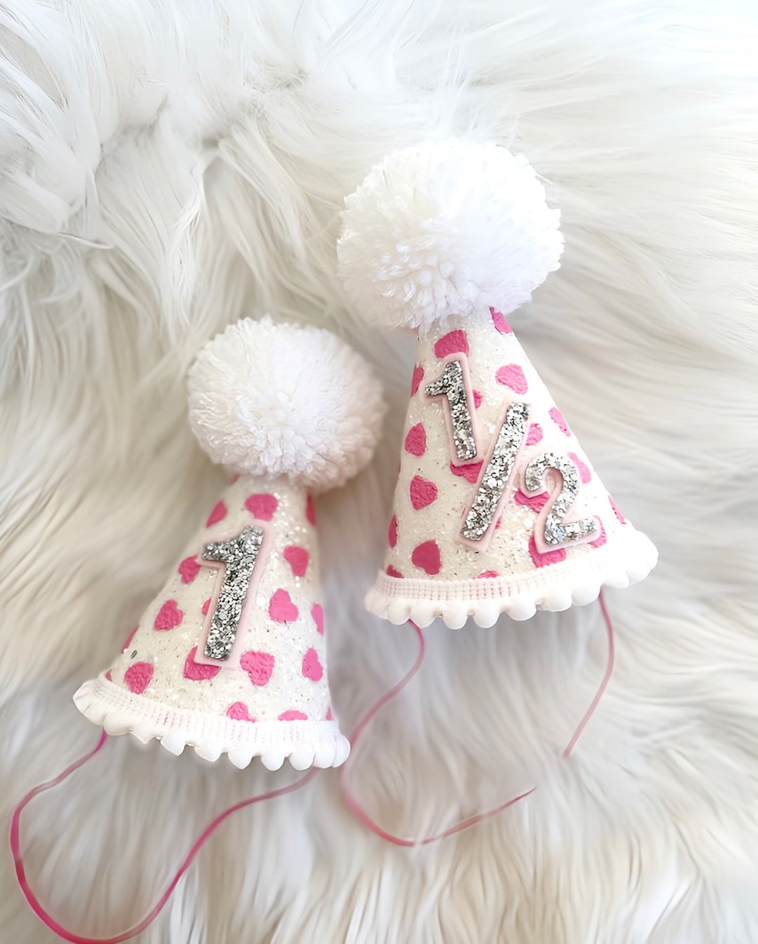 White With Hearts Birthday Party Hat, Valentine Party Hat, Heart Party ...