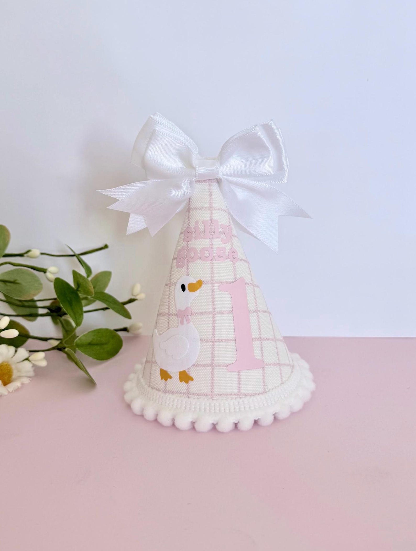 One Silly Goose Birthday Party Hat, Pink Plaid Goose Birthday Crown ...