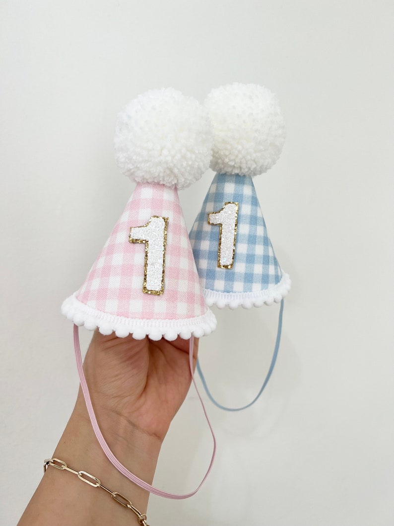 Baby Blue Gingham 1st Birthday Party Hat Gingham Party Hat - Etsy