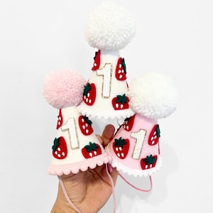 White/red Strawberry Theme Party Hat, Berry Birthday, 1st Birthday ...