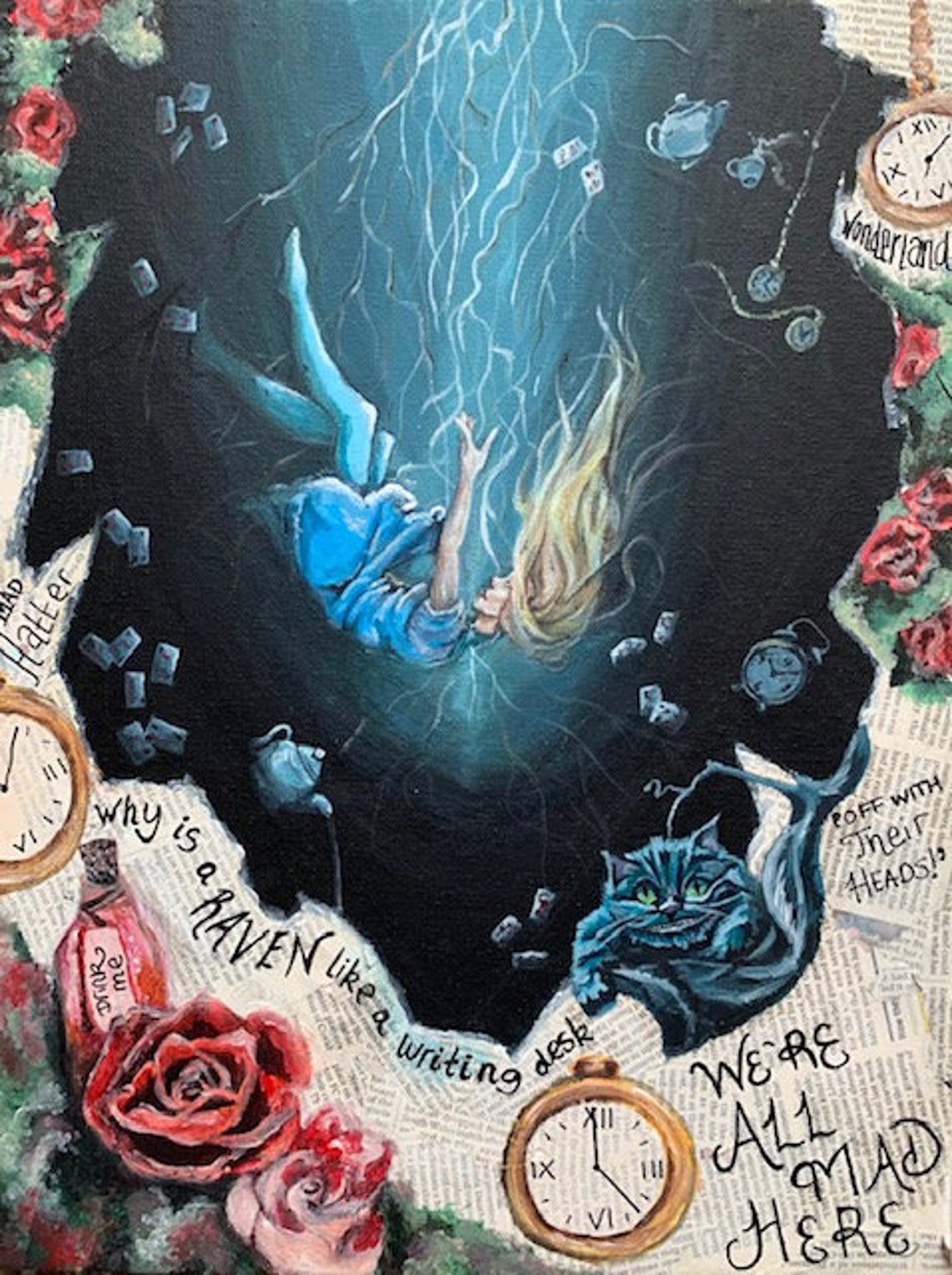 Alice Falling Down the Rabbit Hole Painting - Etsy
