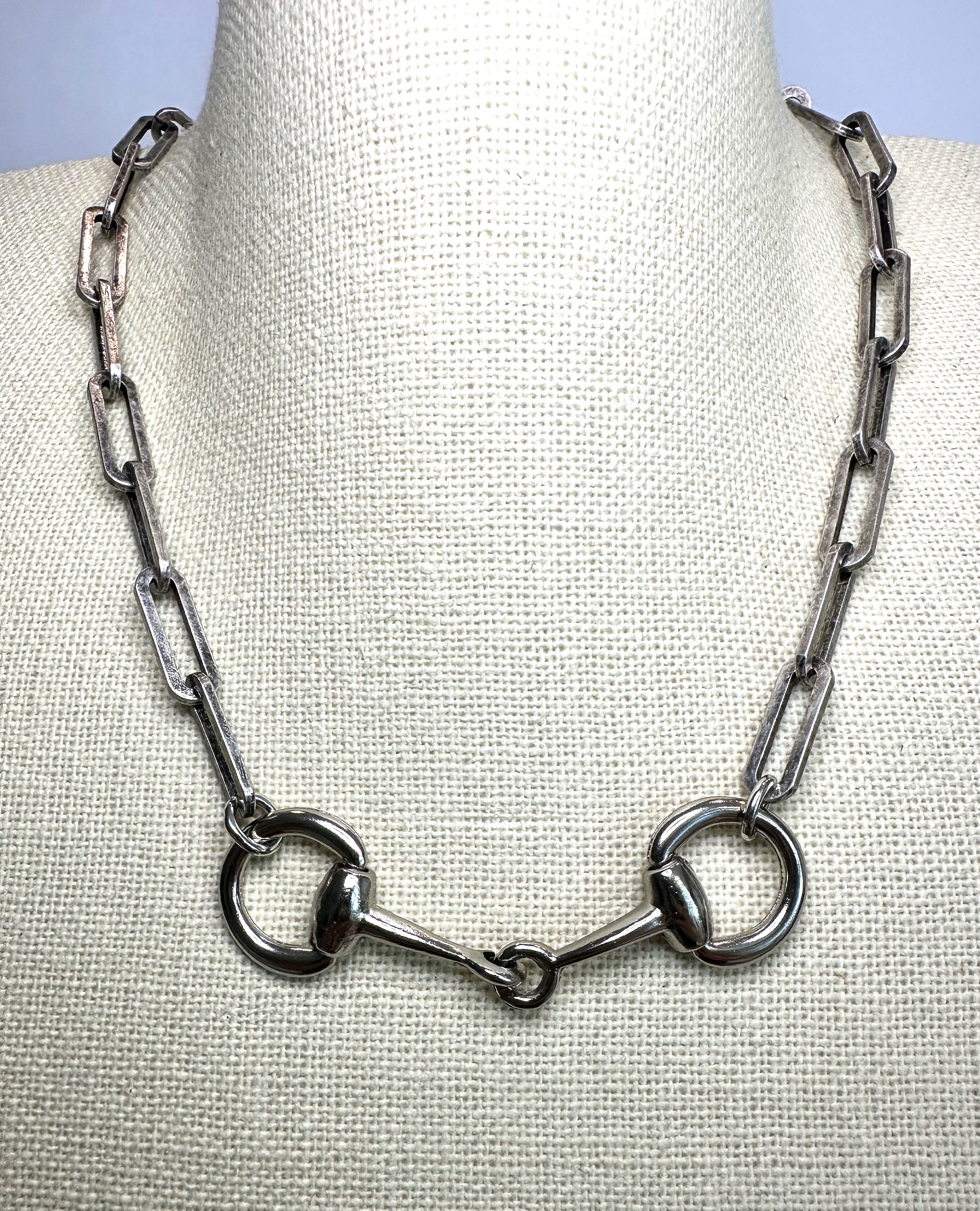 Equestrian Horse Snaffle Bit Antique Silver Paperclip Chain Necklace - Etsy