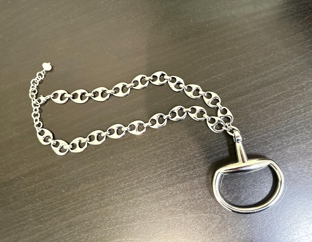 Equestrian Equine Horse Snaffle Bit Shiny Silver-mariner Chain Necklace ...