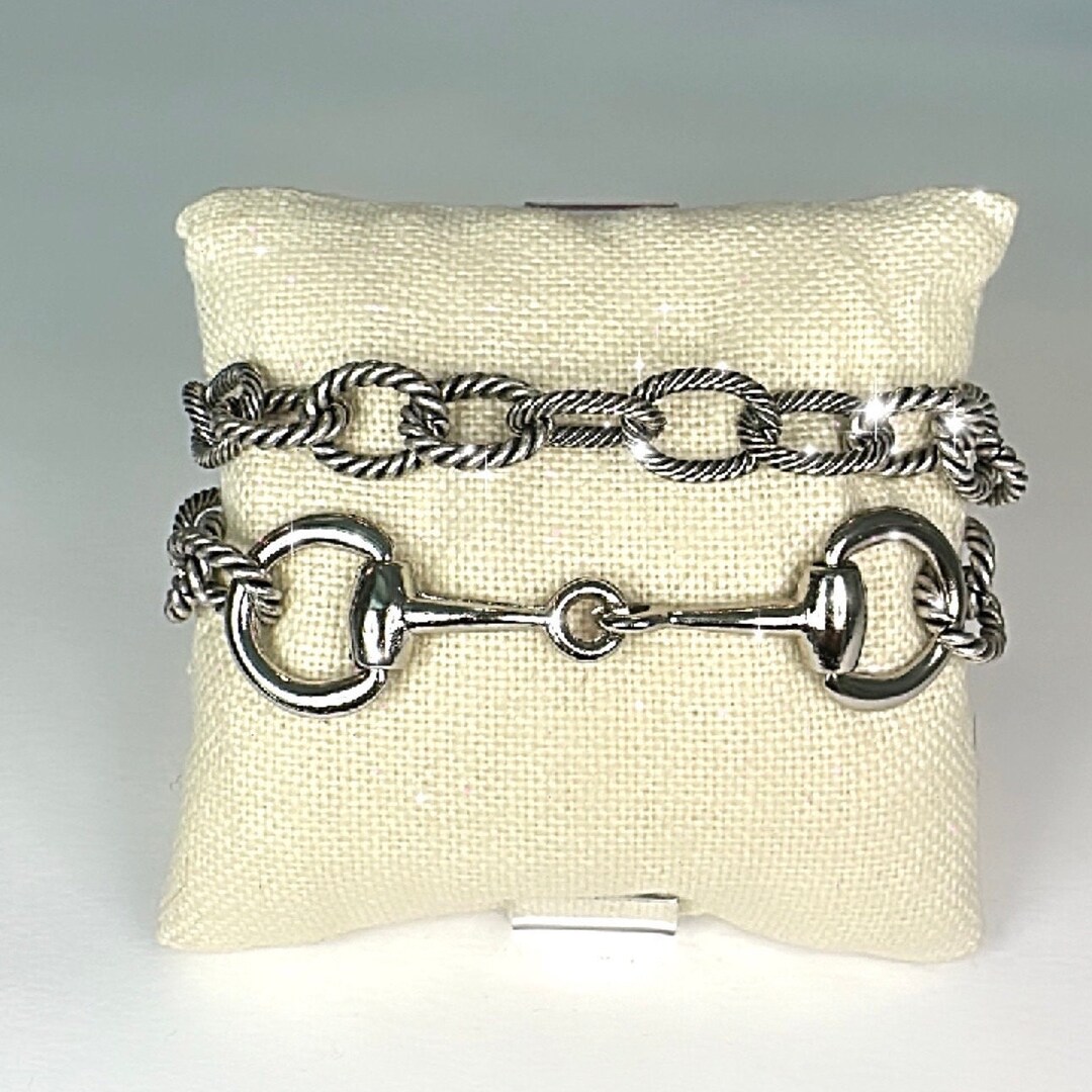 Equestrian Horse Snaffle Bit Antique Silver ROPE Chain Double Wrap ...