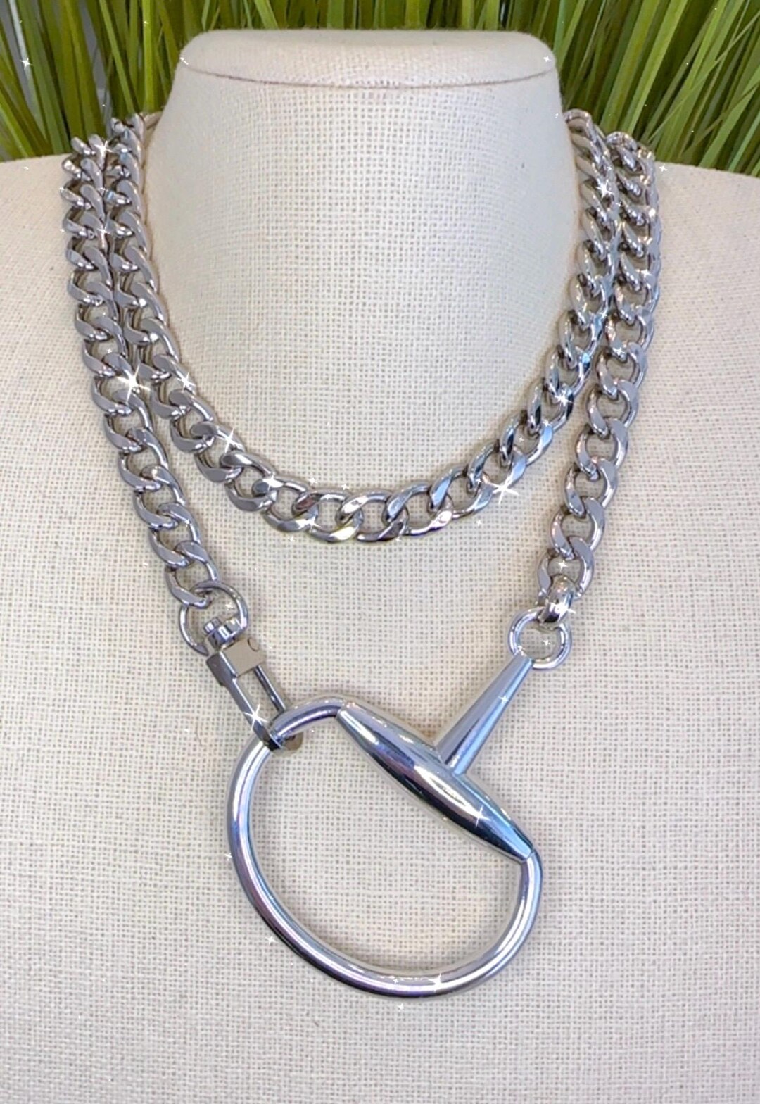 Equestrian Equine Horse Snaffle Bit Shiny Silver Curb (cuban) Chain ...