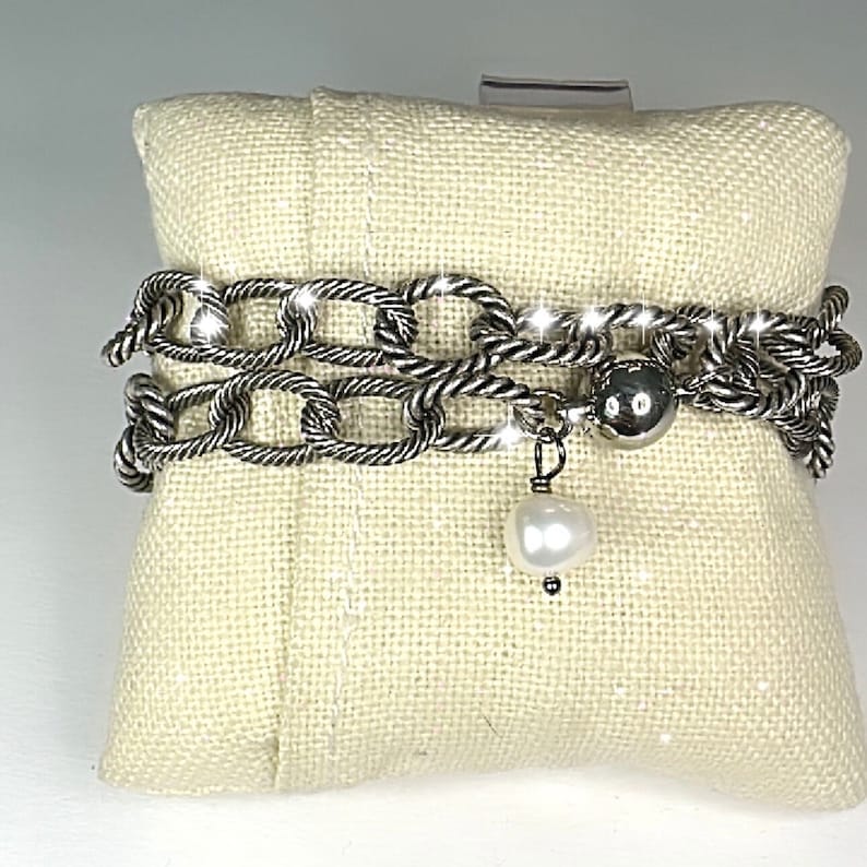 Equestrian Horse Snaffle Bit Antique Silver ROPE Chain Double Wrap ...