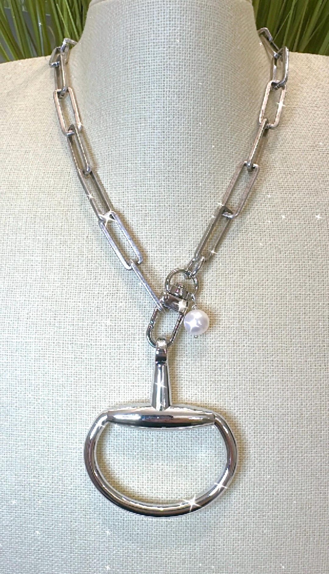 Equestrian Equine Horse Snaffle Bit Antique Silver Rectangle Chain ...