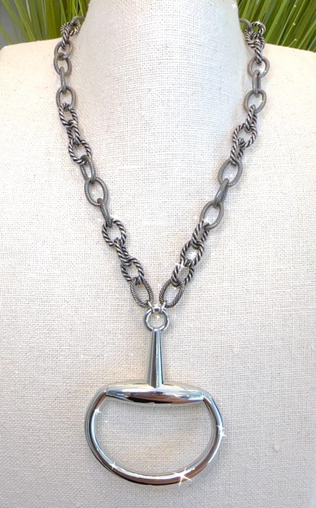 Equestrian Equine Horse Snaffle Bit, Antique Silver Rope Chain Necklace ...