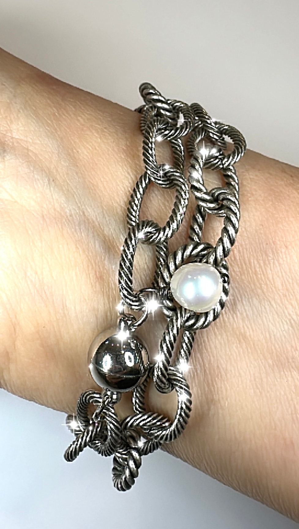Equestrian Horse Snaffle Bit Antique Silver Rope Chain Double Wrap ...
