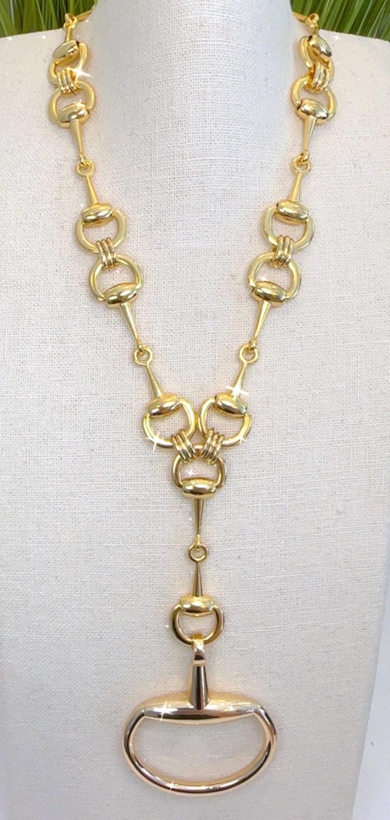 Equestrian Equine Horse Snaffle Bit “Y” Lariat Gold Necklace — Stunning ...