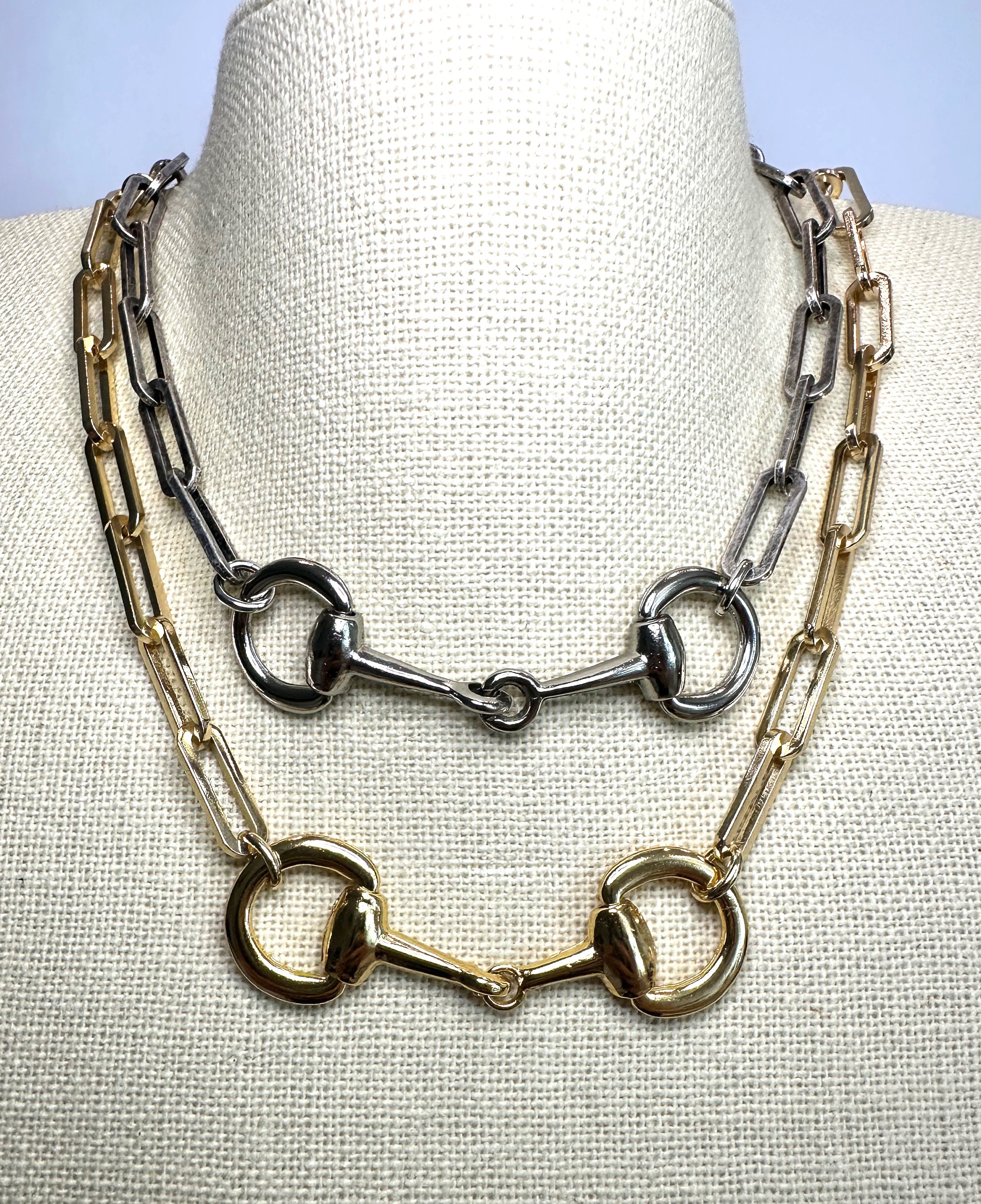 Equestrian Horse Snaffle Bit Antique Silver Paperclip Chain Necklace - Etsy