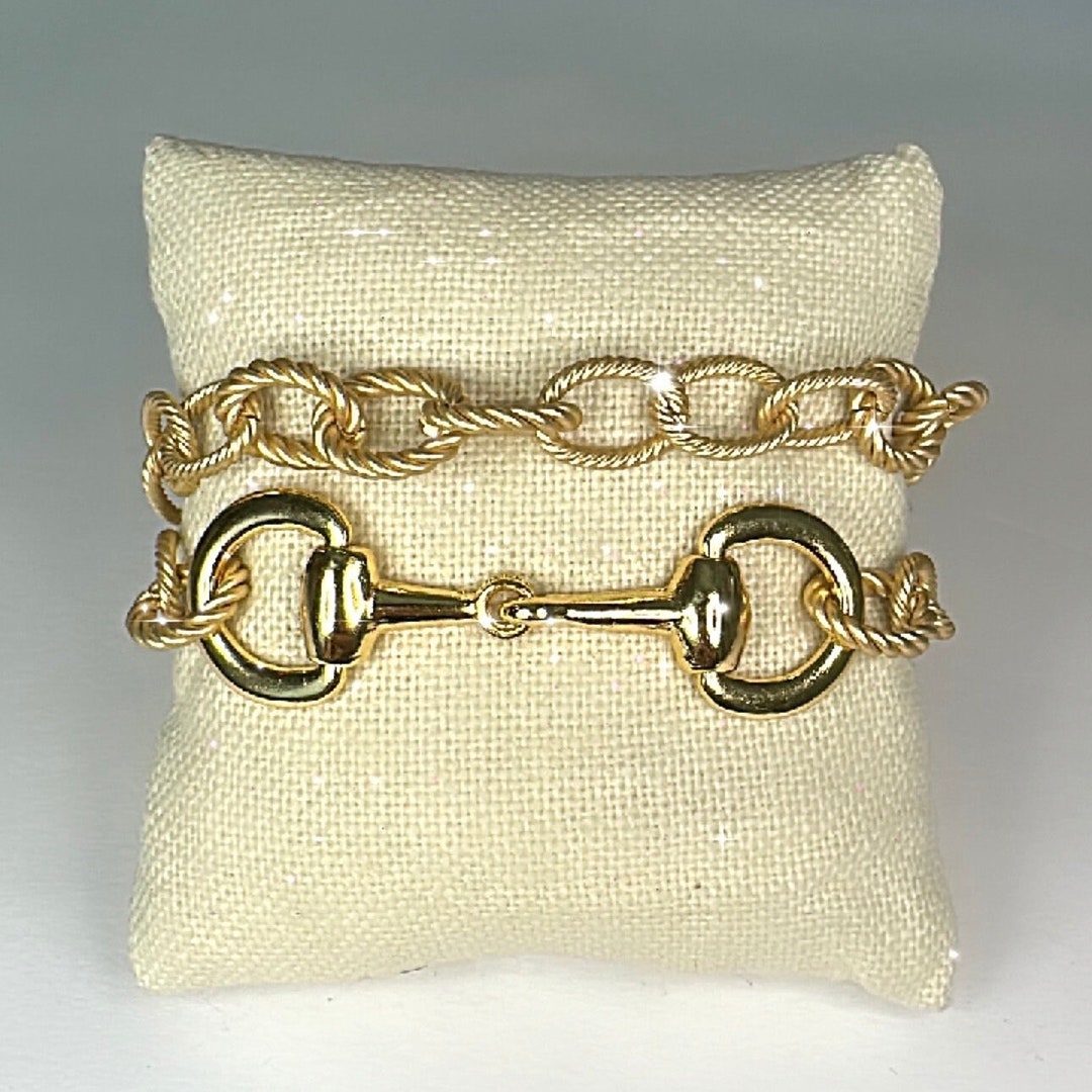 Equestrian Snaffle Bit Double Wrap Bracelet: Matte Gold Rope Chain ...
