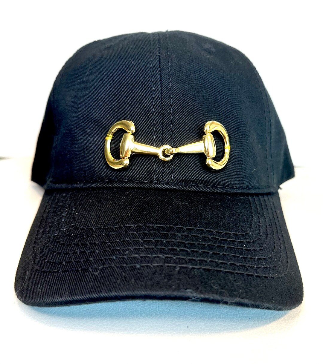 Equestrian Baseball Cap Black Cotton Hat With Gold Horse Bit - Etsy