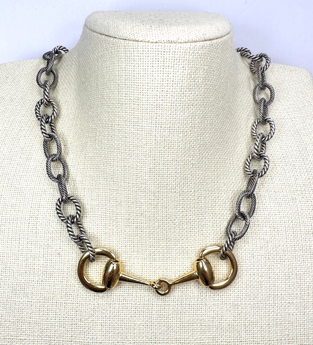Equestrian Horse Snaffle Bit Mixed Metal Rope Chain Necklace-equestrian ...