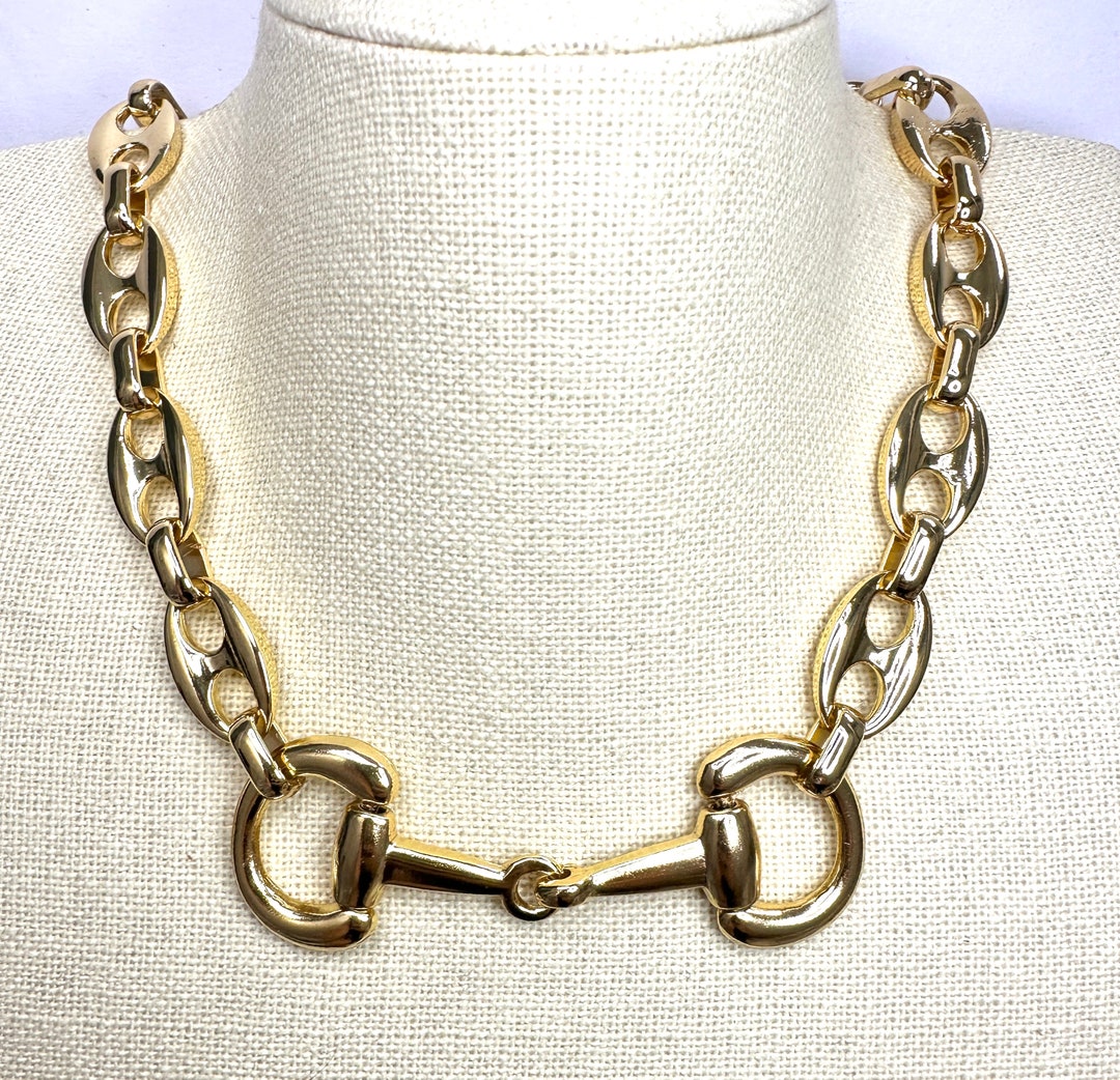 Equestrian Horse Snaffle Bit Shiny Gold Mariner Chain Statement ...