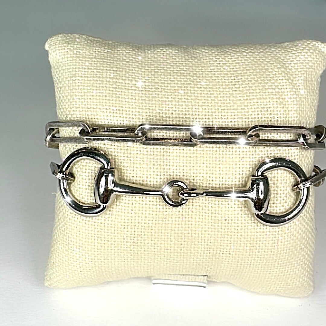 Equestrian Horse Snaffle Bit Antique Silver Paperclip Chain Double Wrap ...