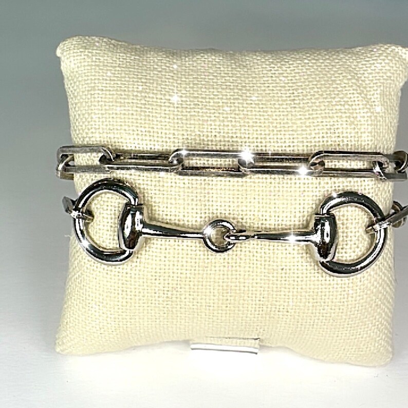 Equestrian Horse Snaffle Bit Antique Silver Paperclip Chain Double Wrap ...