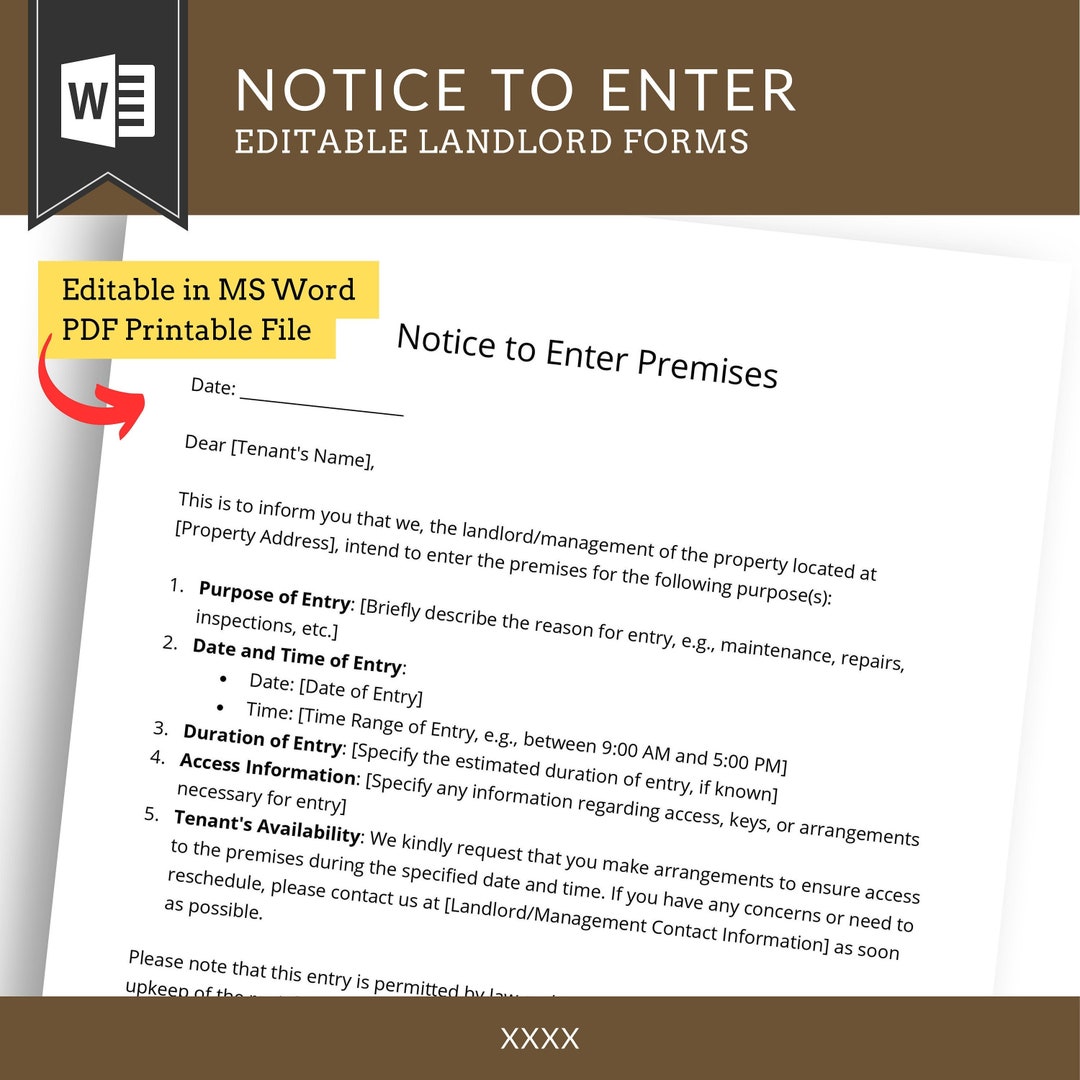 Notice To Enter Premises Form Ms Word Printable Pdf Tenancy Agreement