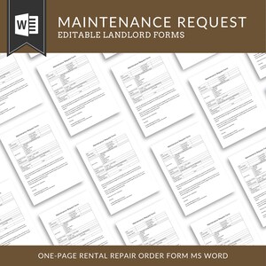 Maintenance Request Form Editable in MS Word | Printable PDF| Tenancy ...