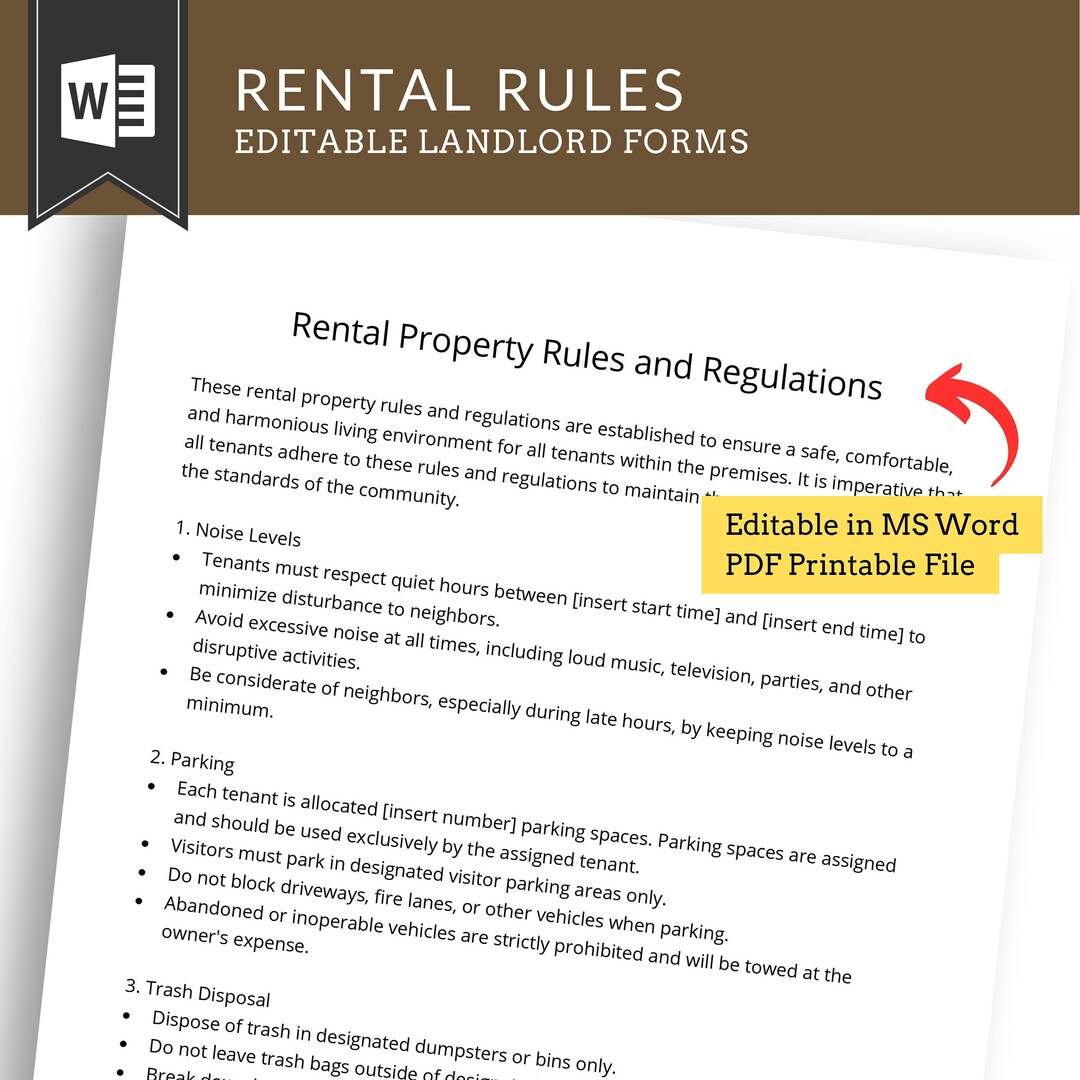 Rental Property Rules and Regulations Form in MS Word Printable PDF ...