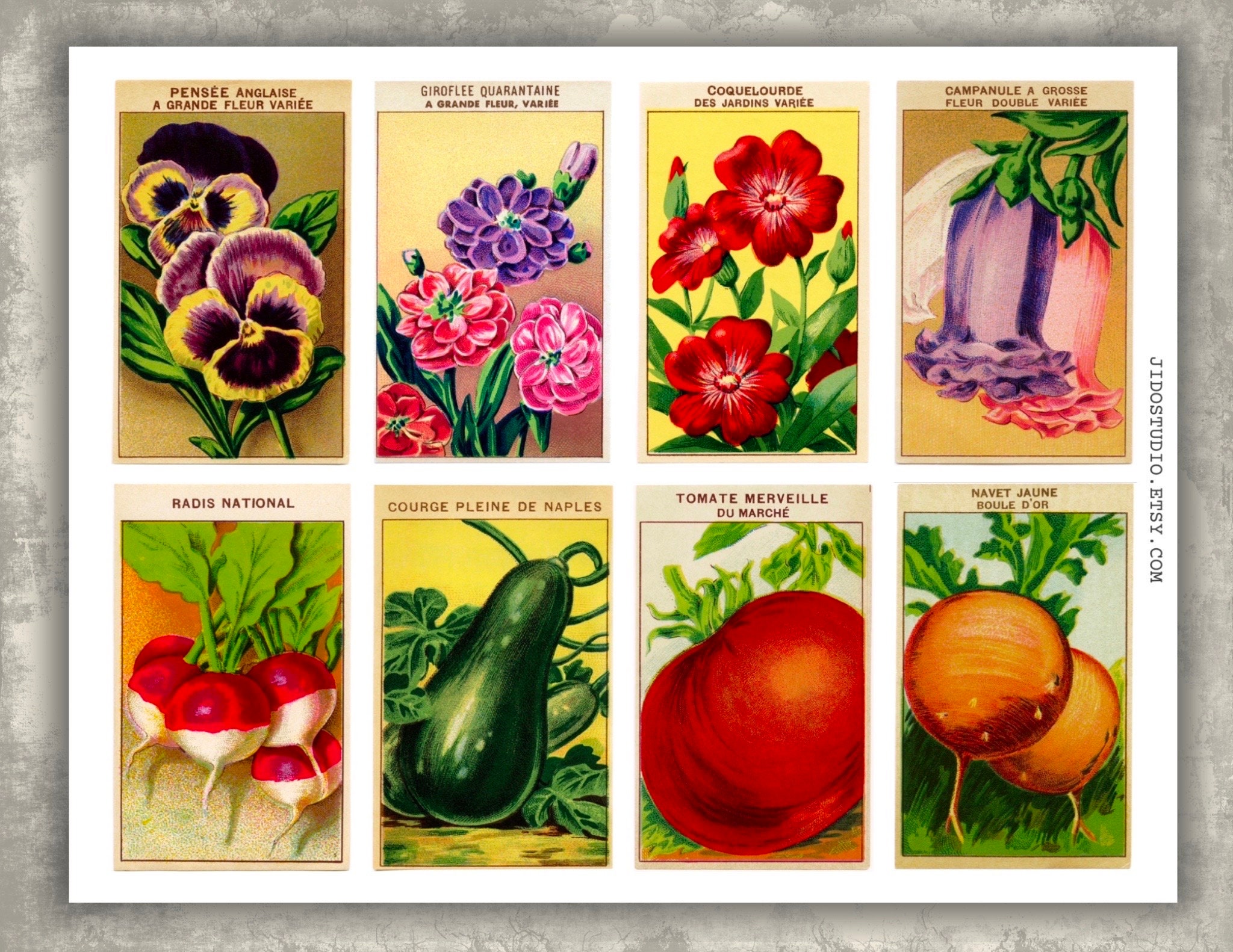 Vintage Flower & Vegetable Cards Printable Vintage Scrapbooking Junk ...