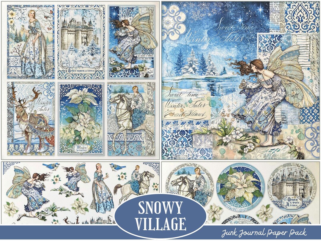 Snowy Village Digital Paper Pack | 22 Printable Collage Papers, Junk ...