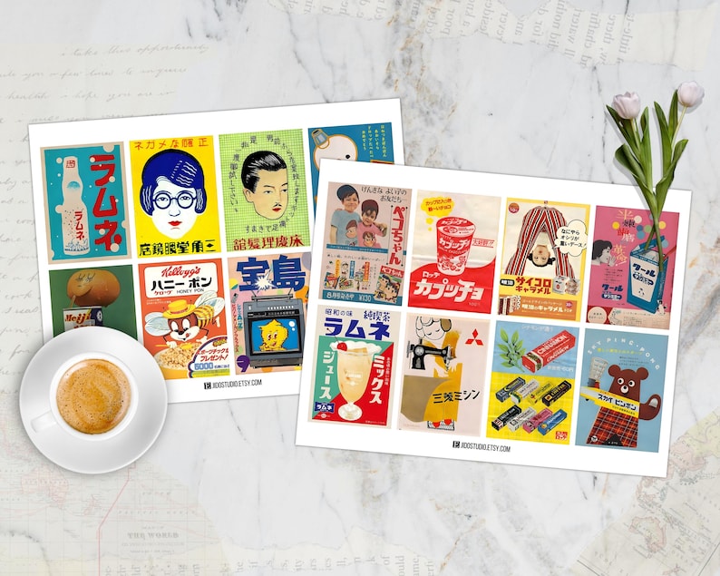 Japanese 1970-1980s Old Ads Collage Printable | Vintage Retro Graphic ...