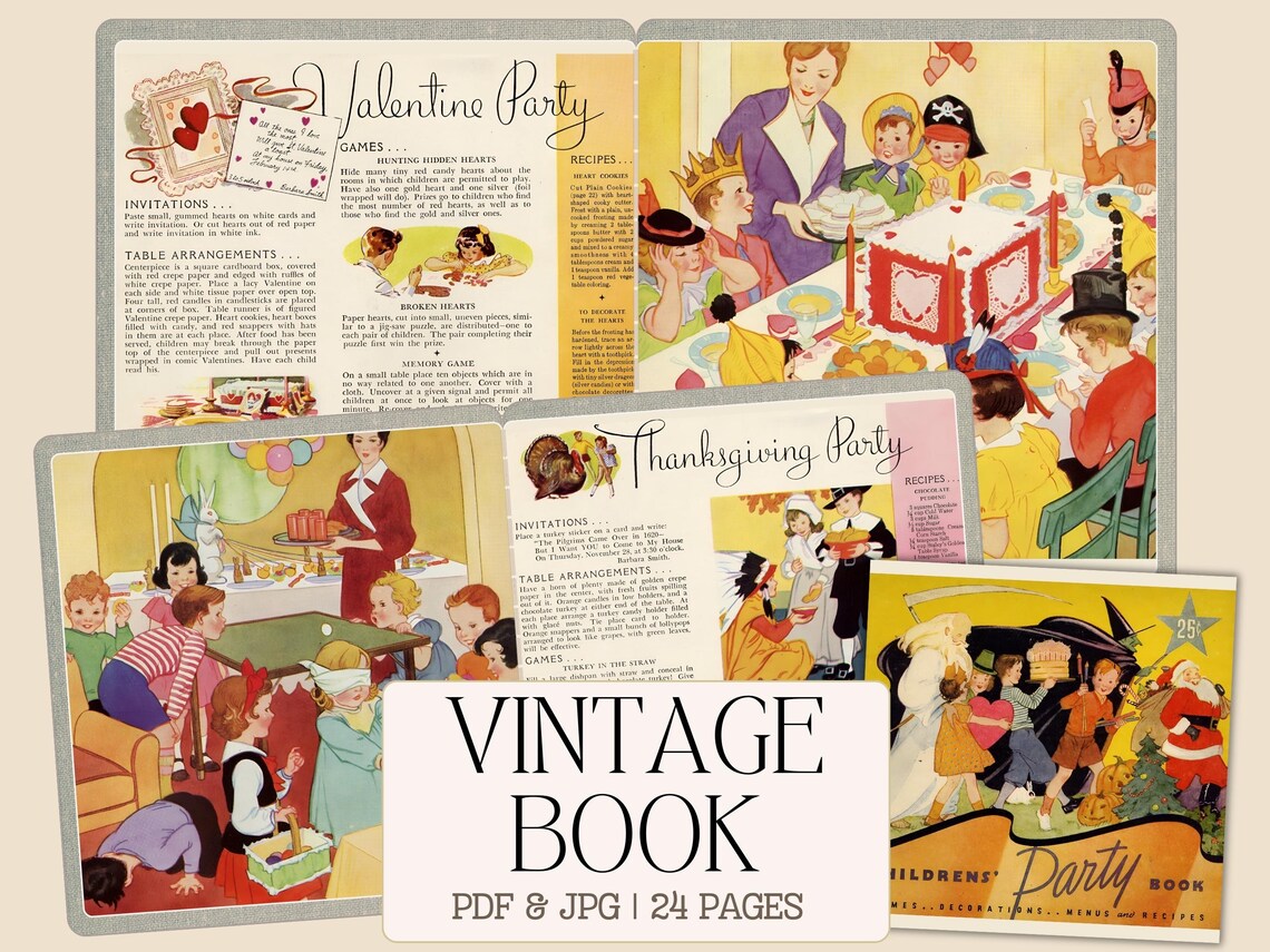 Children's Party Book Printable PDF JPG | Vintage Birthday Christmas ...