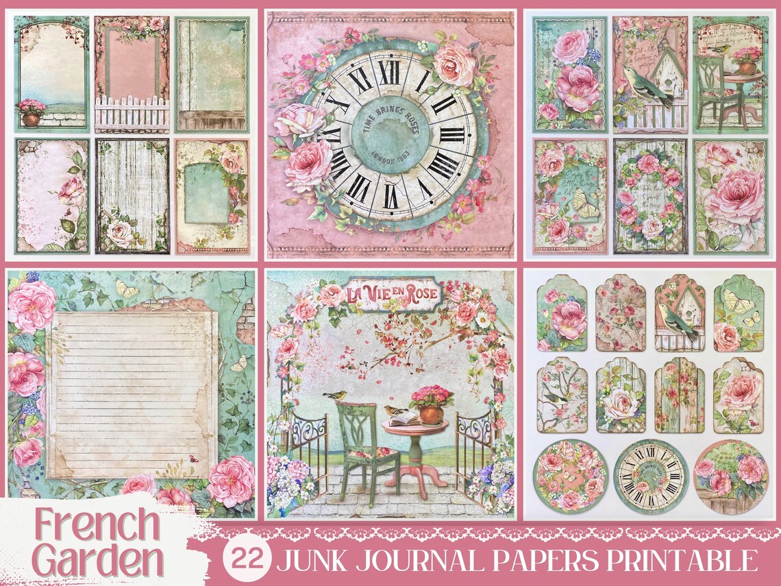 French Garden Digital Paper Bundle Printable Collage Papers, Junk ...