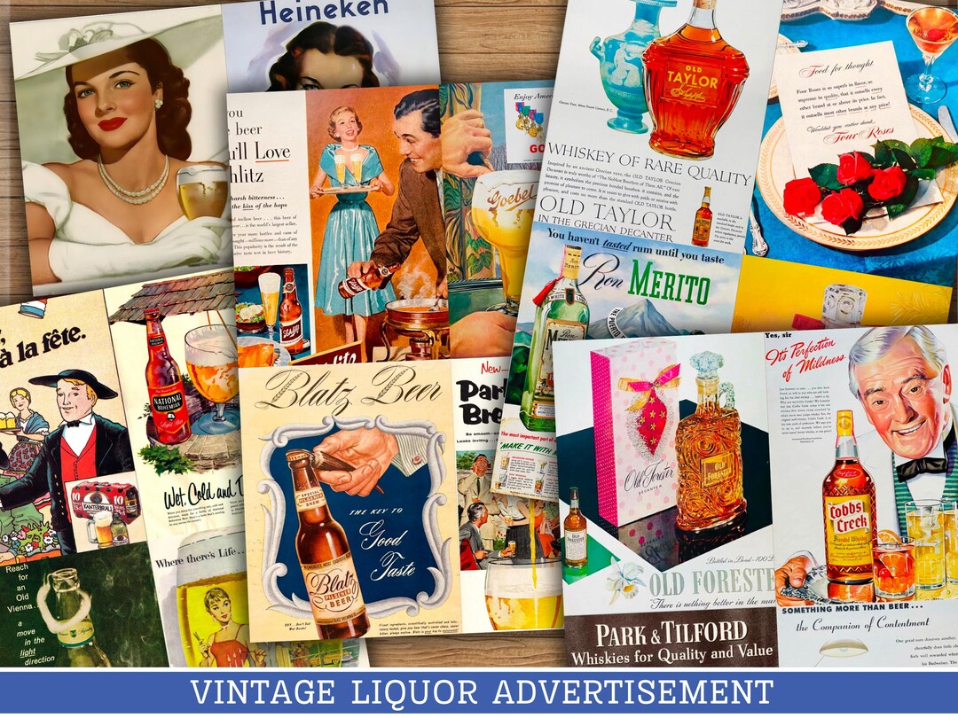 Vintage Alcohol Beer Whisky Ads Collage Printable | Retro Liquor ...