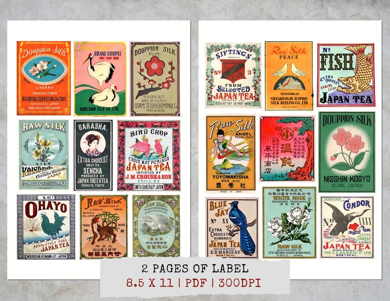 Japanese Tea Labels Collage Sheet | Vintage Asian Graphic Japanese ...