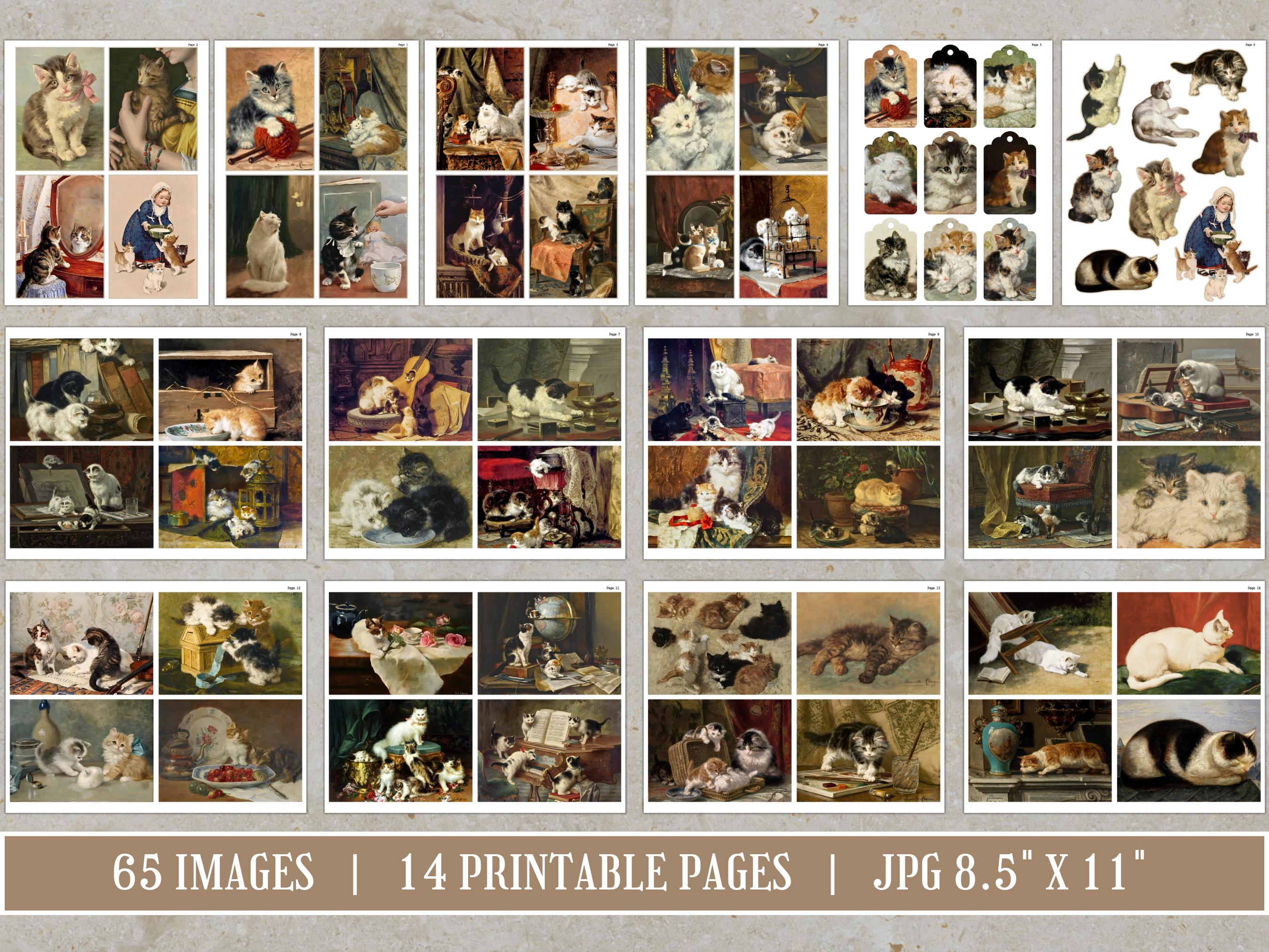 Vintage Cat Art Oil Paintings Scrapbooking Embellishments Printable ...