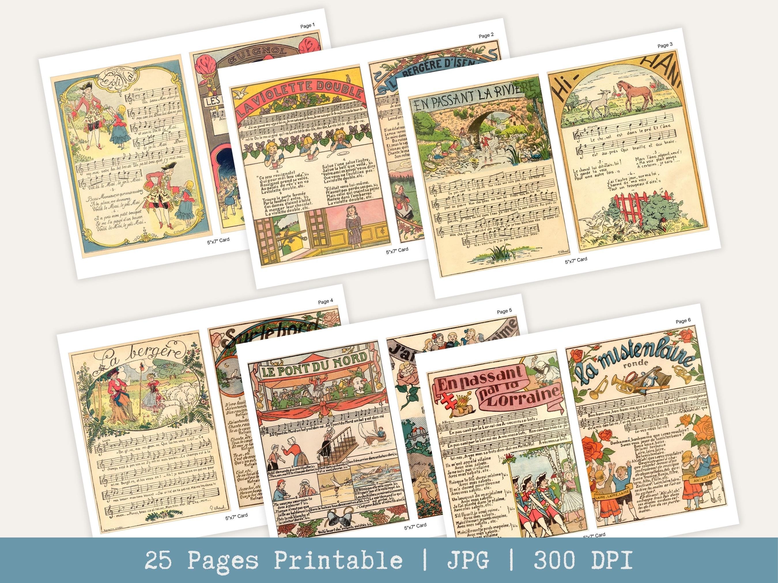 25 Pages French Music Sheet Printable | Retro Ephemera Embellishment ...