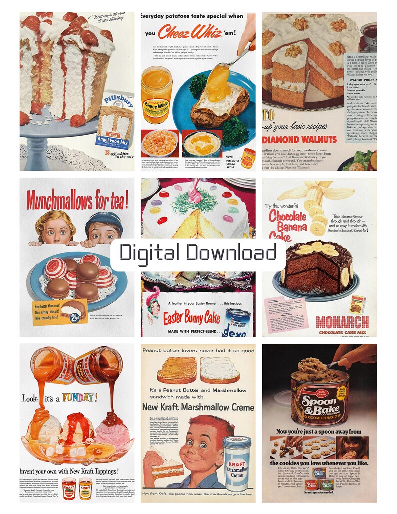 Retro Food Advertising Magazine Pages Vintage Poster Collage Sheet ...