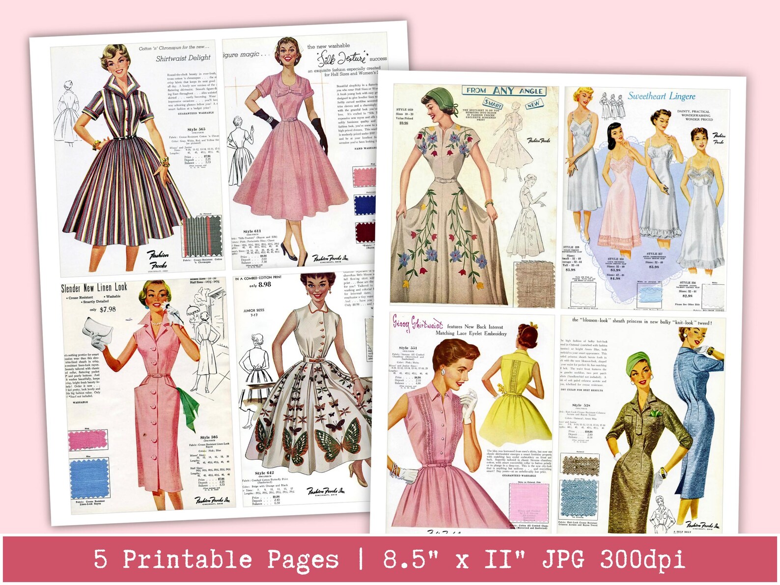 1950s Vintage Fashion Magazine Pages | Retro Catalogue Ephemera Collage ...
