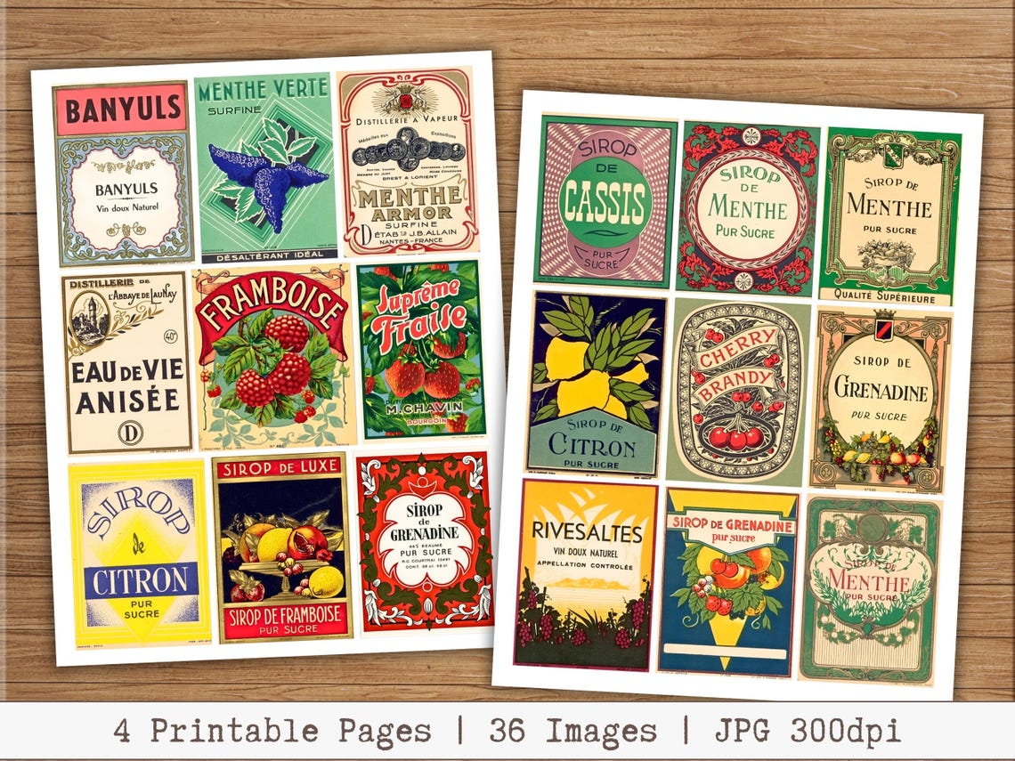 Vintage Elixir Labels Collection French Liquor Syrup Ephemera Printable ...