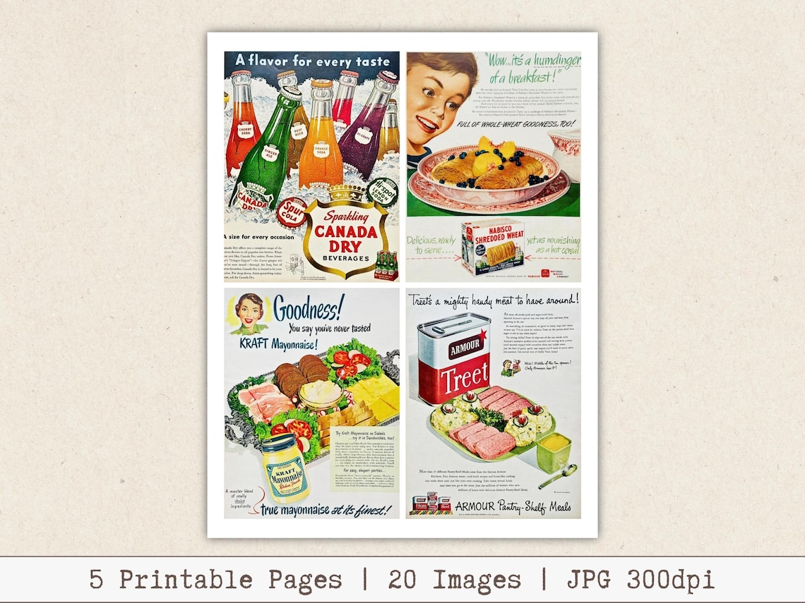 Vintage Food Beverage Ad Collection, Antique Ephemera Printable | 20th ...