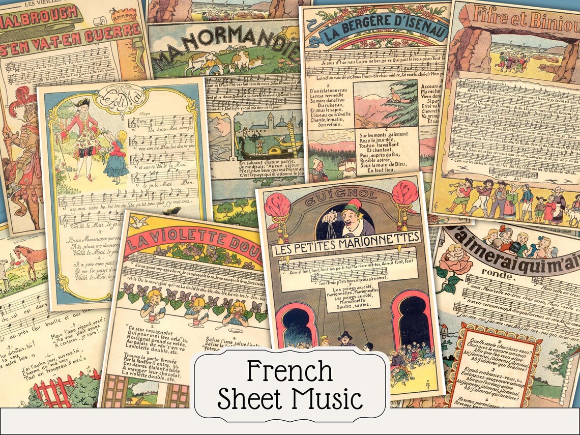 25 Pages French Music Sheet Printable | Retro Ephemera Embellishment ...