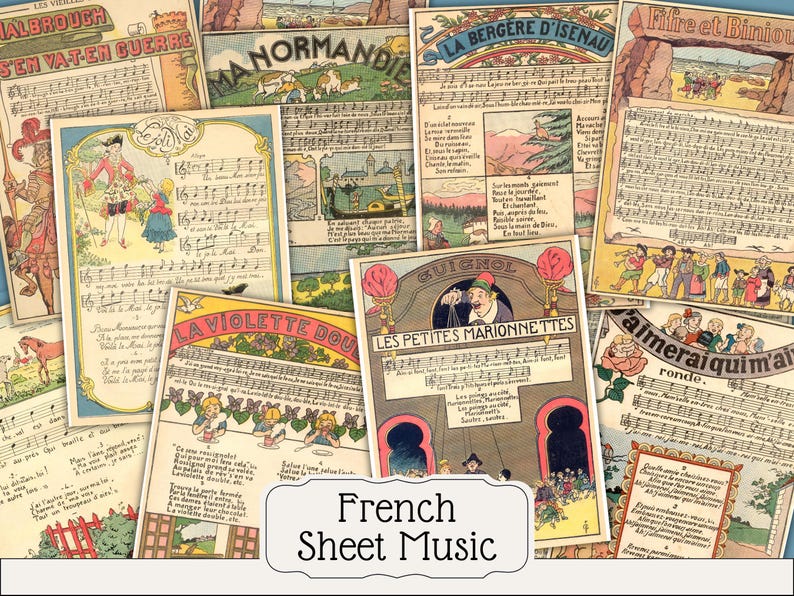 25 Pages French Music Sheet Printable | Retro Ephemera Embellishment ...