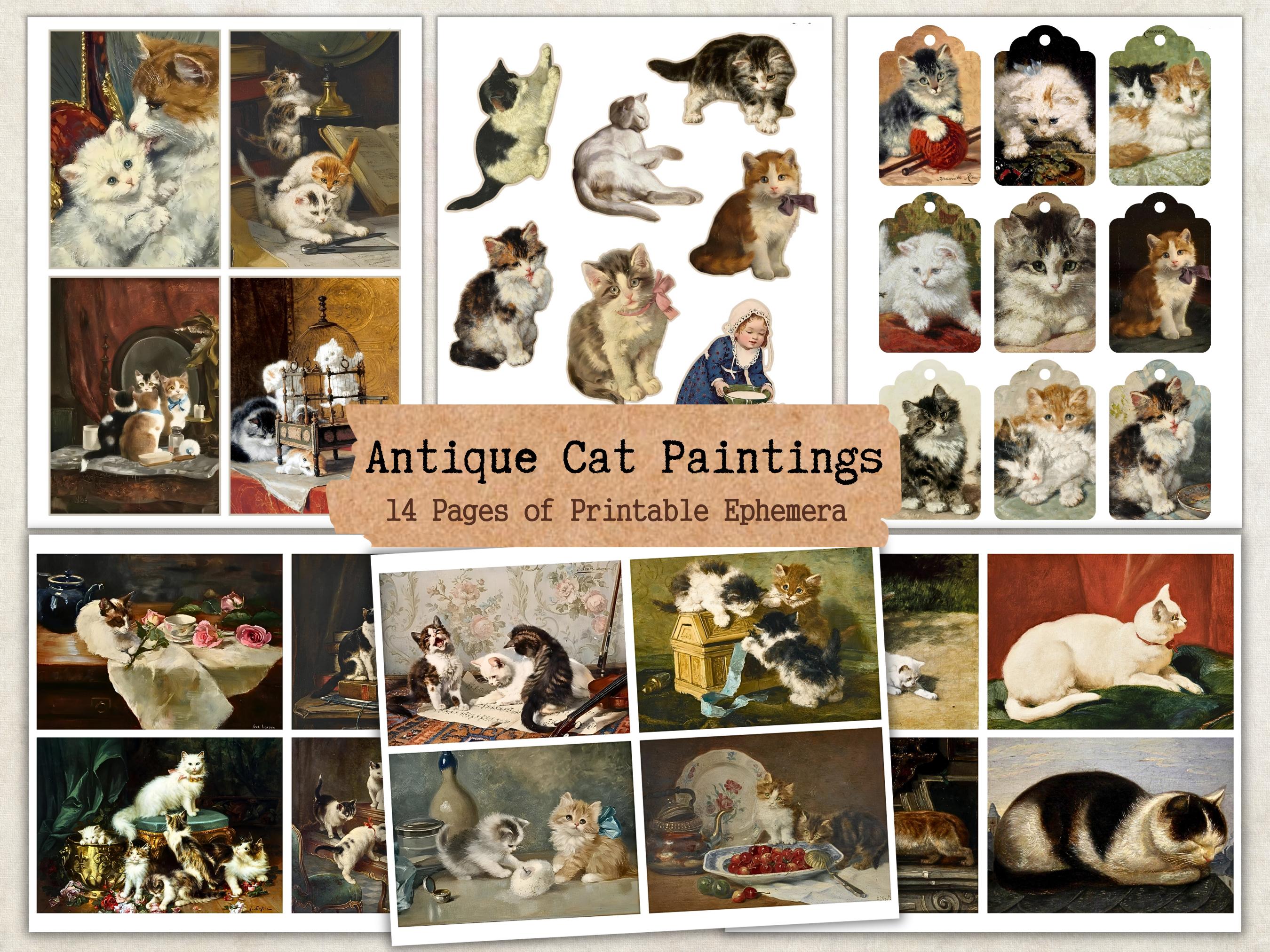 Vintage Cat Art Oil Paintings Scrapbooking Embellishments Printable ...