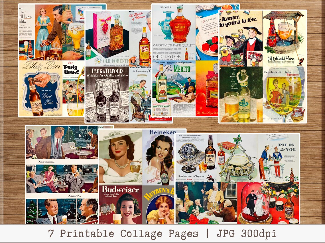Vintage Alcohol Beer Whisky Ads Collage Printable | Retro Liquor ...
