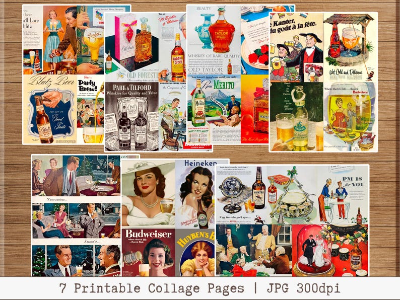 Vintage Alcohol Beer Whisky Ads Collage Printable | Retro Liquor ...