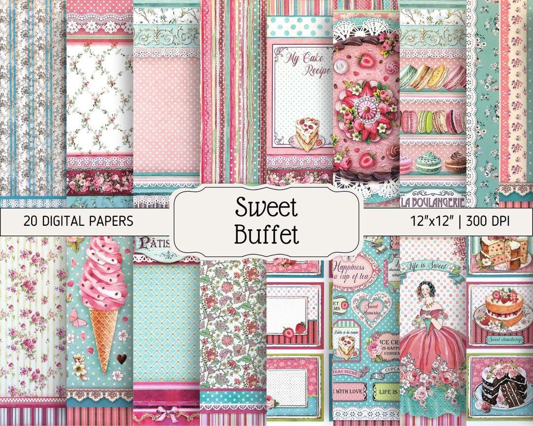 D8 Digital Paper Bundle | Sweet Buffet | Junk Journal Pages, Tags ...