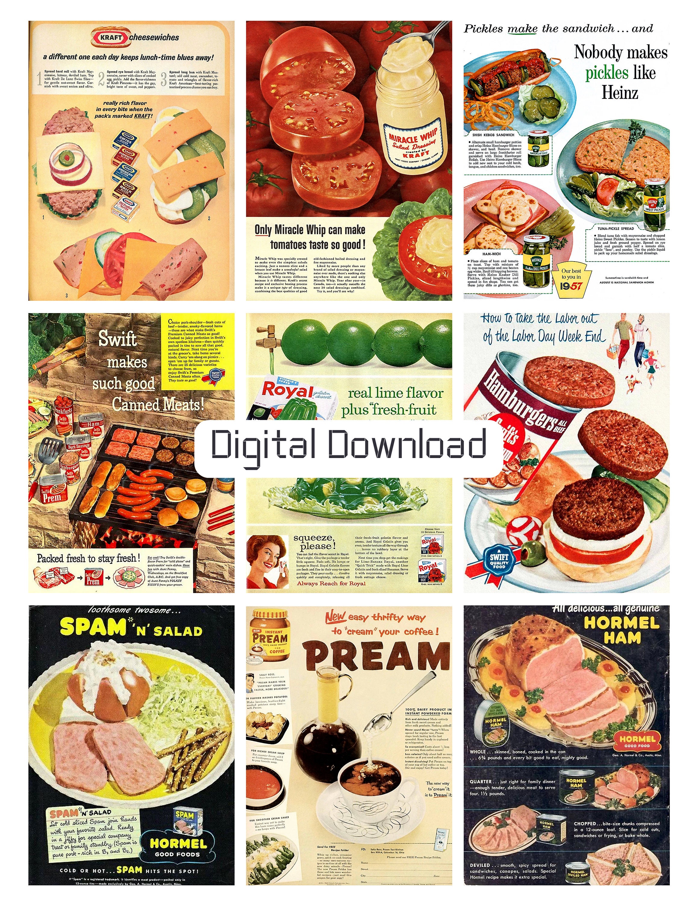 Retro Food Advertising Magazine Pages Vintage Poster Collage Sheet ...