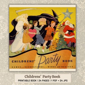 Children's Party Book Printable PDF JPG | Vintage Birthday Christmas ...