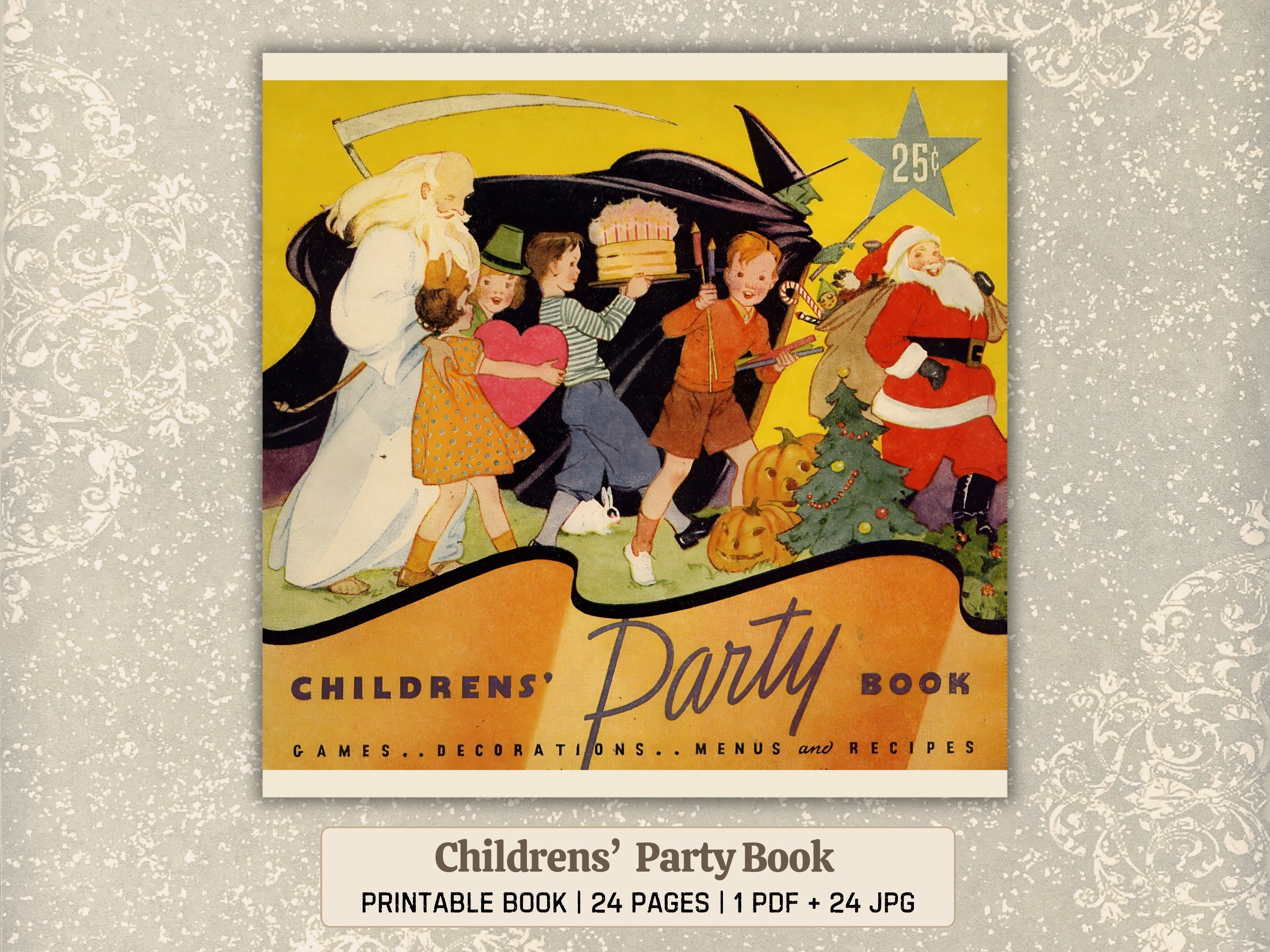 Children's Party Book Printable PDF JPG | Vintage Birthday Christmas ...