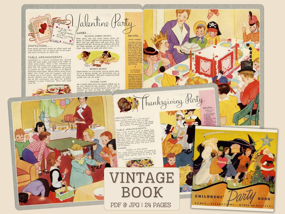 Children's Party Book Printable PDF JPG | Vintage Birthday Christmas ...