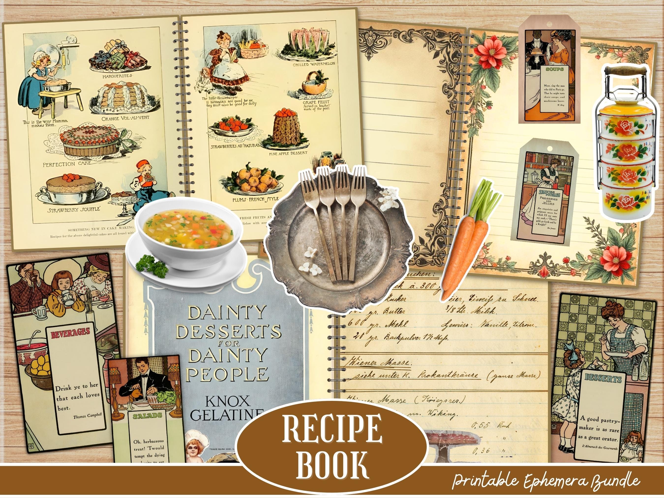 Vintage Cookbook Recipe Collection, Antique Ephemera Printable, Retro ...